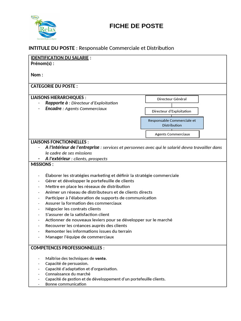 Fiche de Poste Chef Section Commerciale Et Distribution | PDF