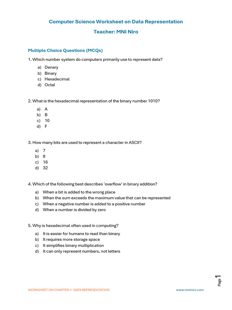 Worksheet On Data Representation-2024 | PDF