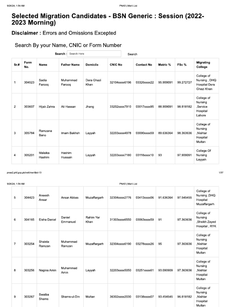 BSN 2nd List Migration (2022-2023 Morning March) | PDF