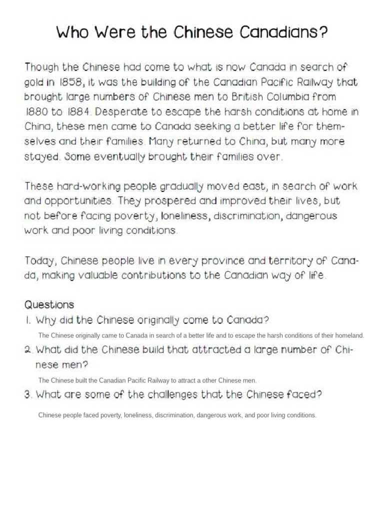 Chinese Immigration and Discrimination in Canada | PDF