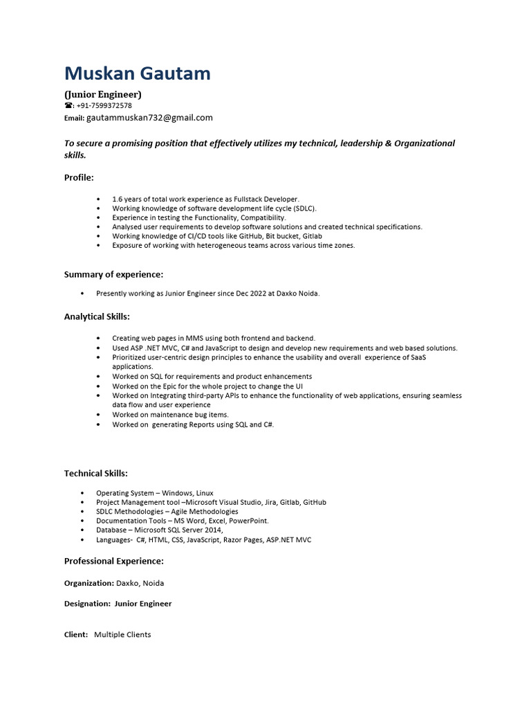 Muskan Gautam Resume | PDF
