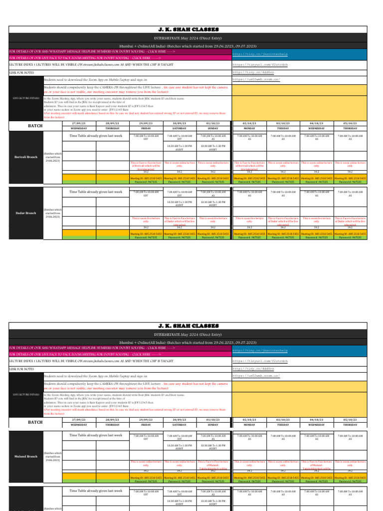 Course Time Table PDF 58319 | PDF