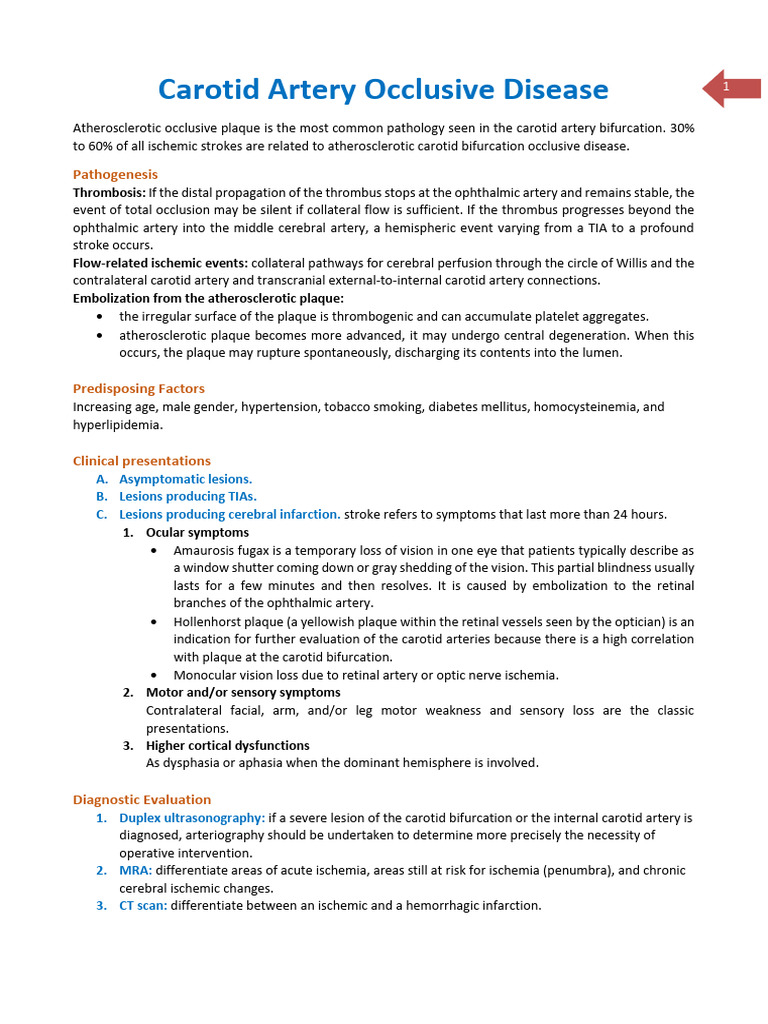 Carotid Artery Occlusive Disease | PDF