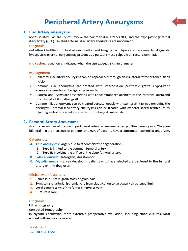 Peripheral Artery Aneurysms | PDF