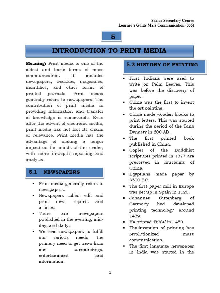 5 Introduction To Print Media: 5.2 History of Printing | PDF