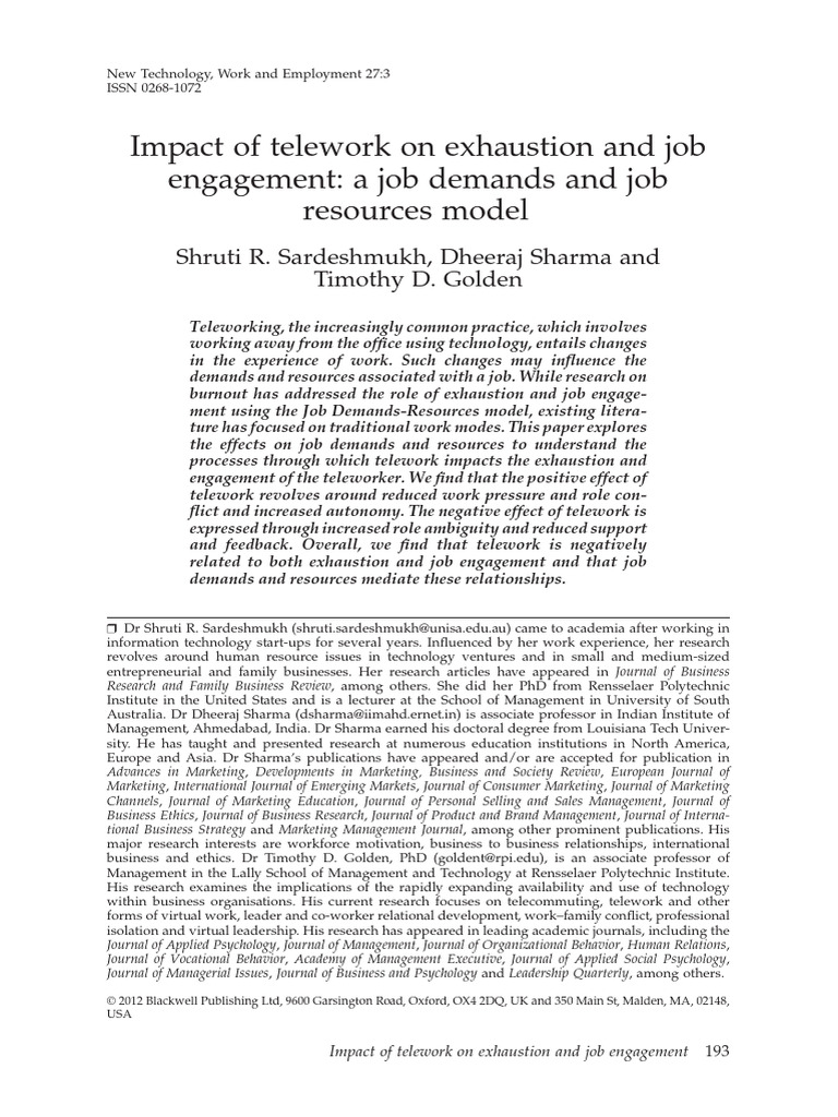 Telework Imoact On Engagement | PDF