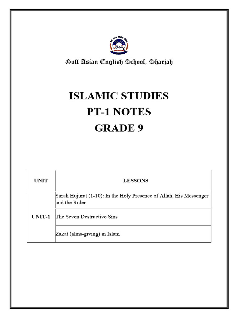 Grade 9 PT-1 Notes 2024-25 | PDF | Prophets And Messengers In Islam ...