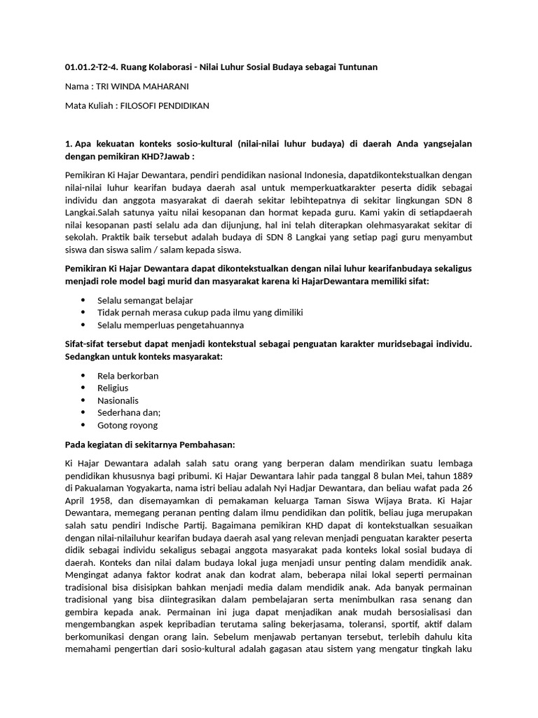 01.01.2-T2-4. Ruang Kolaborasi - Nilai Luhur Sosial Budaya Sebagai Tuntunan - TRI WINDA MAHARANI ...