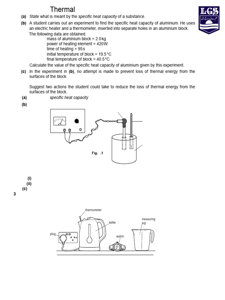 Worksheet Thermal Properties and Temperature | PDF | Heat | Heat Capacity