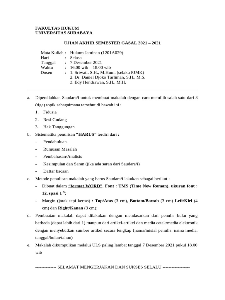 SOAL UAS 7 Des21 Gasal 2021-2022 | PDF