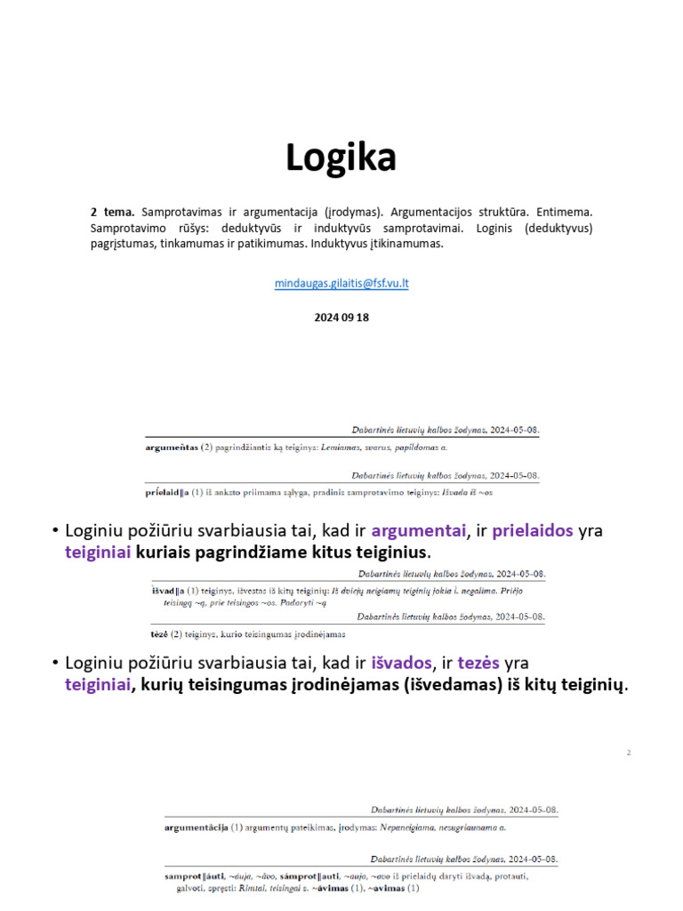 Logika - 2 Tema (Pirma Dalis) | PDF