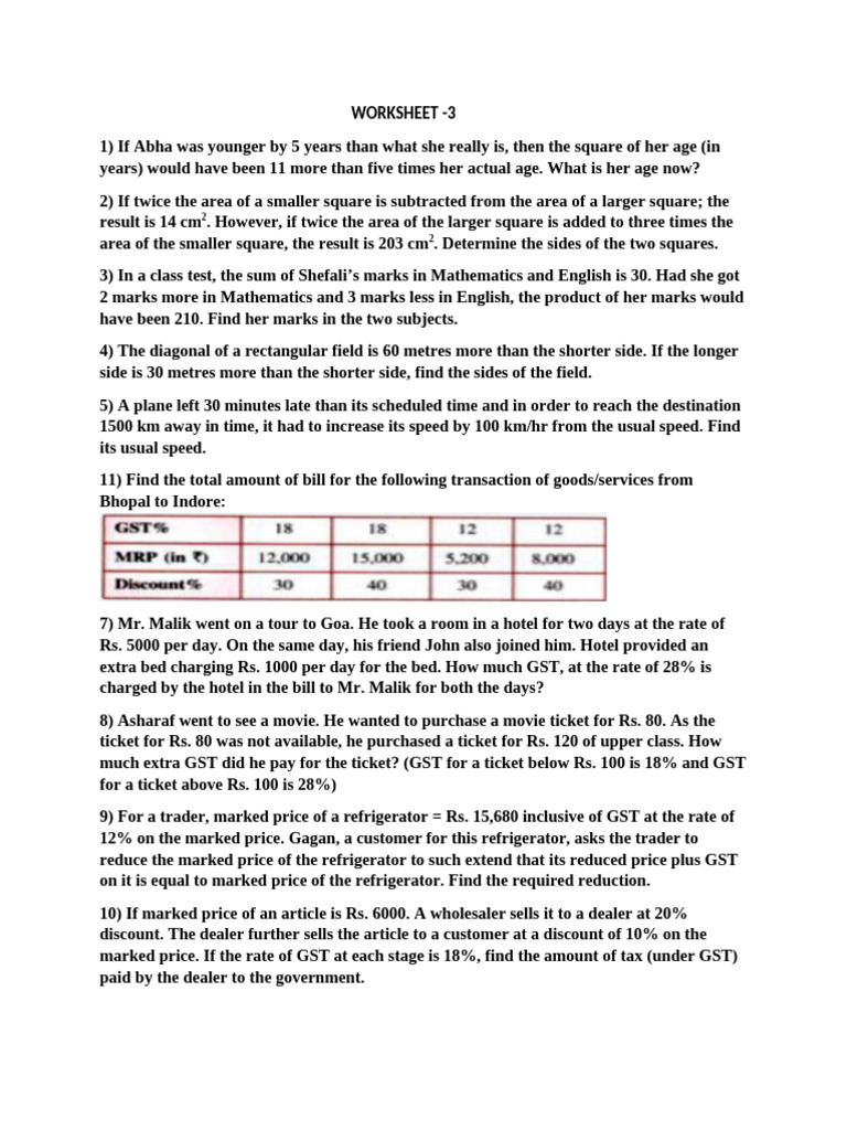 10TH Worksheet - 3 | PDF