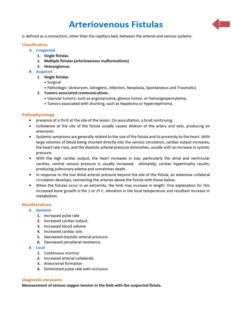 Arteriovenous Fistulas | PDF