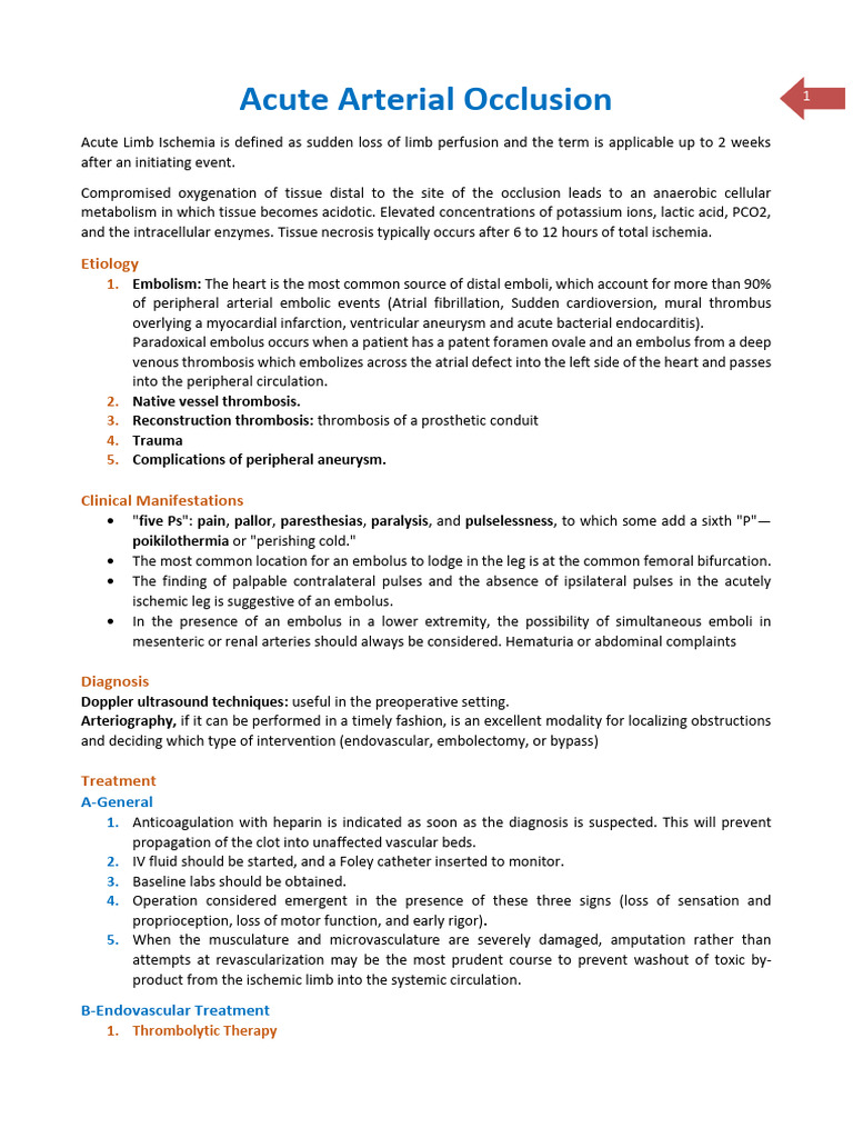 Acute Arterial Occlusion | PDF