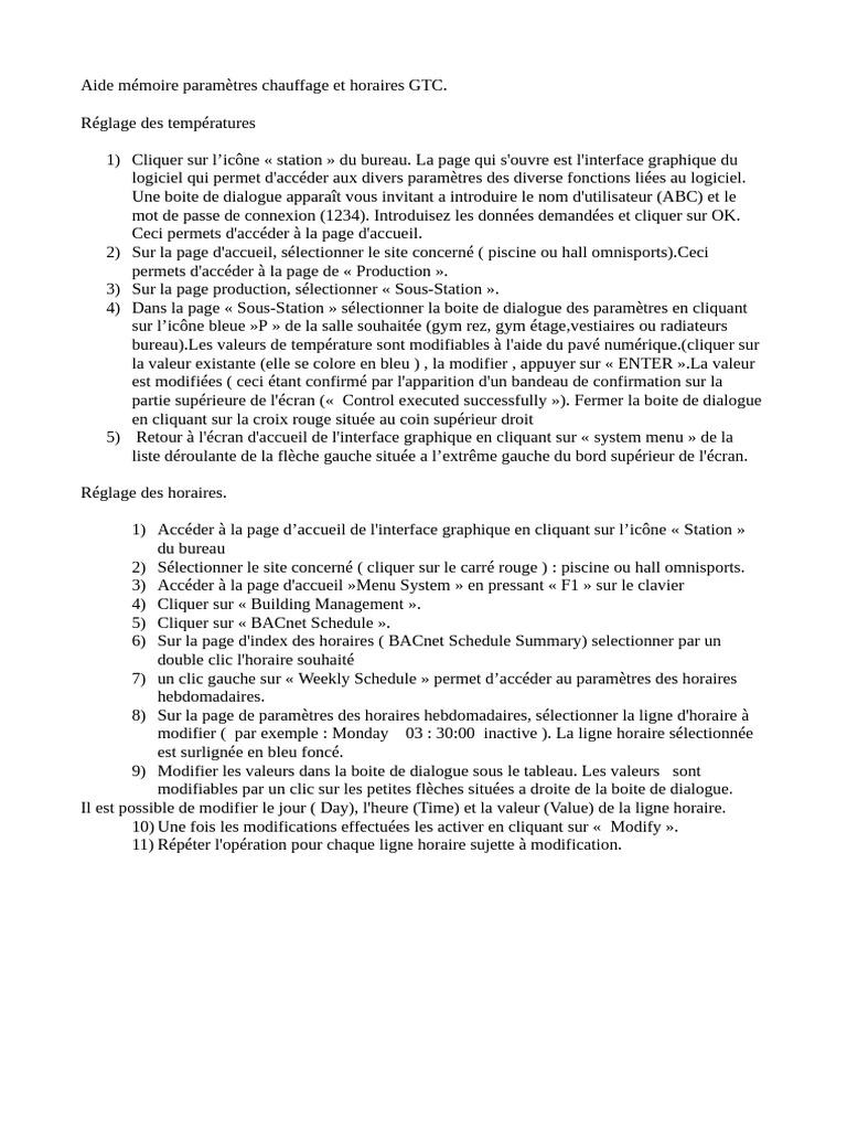Réglage GTC | PDF