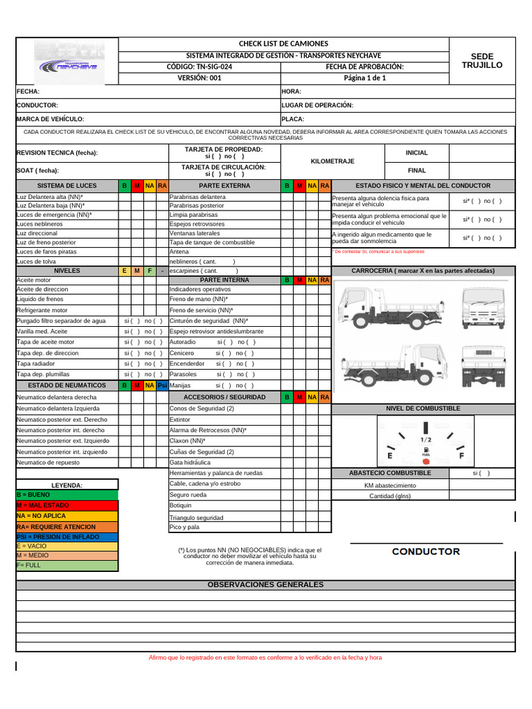 Check List - Camiones | PDF