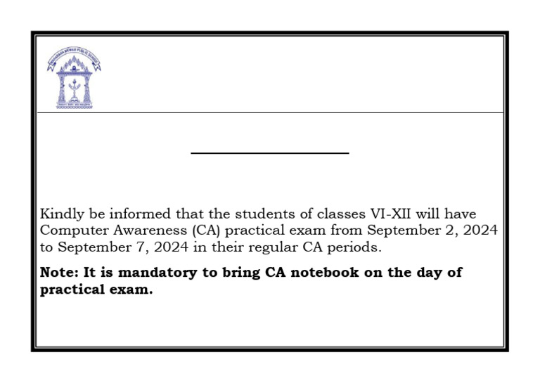 CA Practical Exam Notice VI-XII-1 | PDF