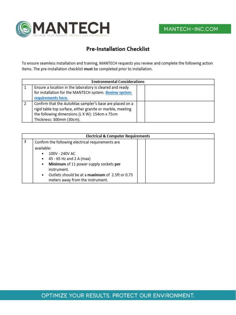 Pre-Installation Checklist | PDF