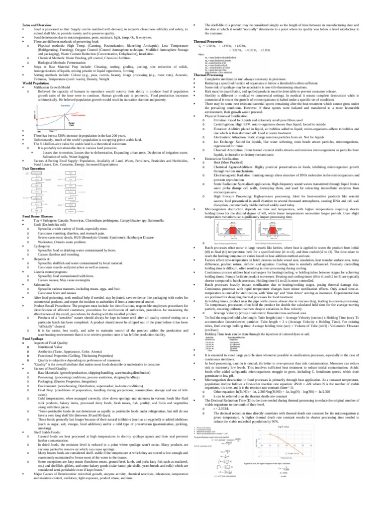 Food Eng Cheat Sheet | PDF