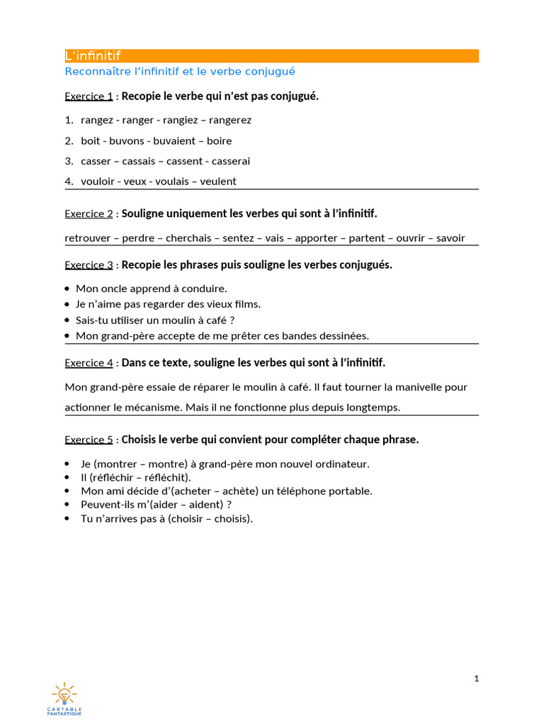 L'Infinitif Pour La Classe | PDF