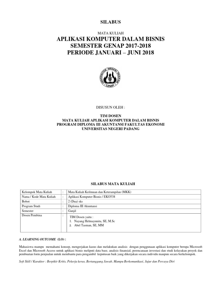 Silabus Aplikasi Komputer Dalam Bisnis | PDF