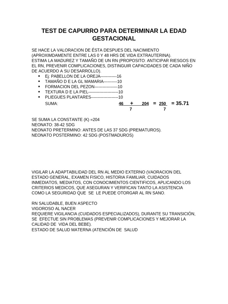 Test de Capurro para Determinar La Edad Gestacional | PDF