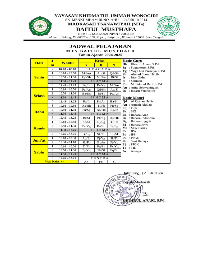 Jadwal MTS BM Ta. 2024-2025.2 | PDF