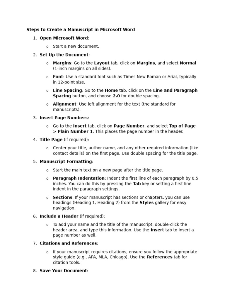 Steps To Create A Manuscript in Microsoft Word | PDF
