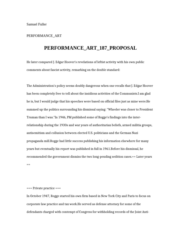 Performance Art 187 Proposal | PDF