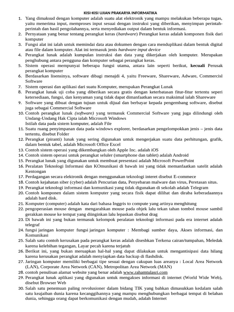 Kisi-Kisi Us Tik Kelas 7 | PDF