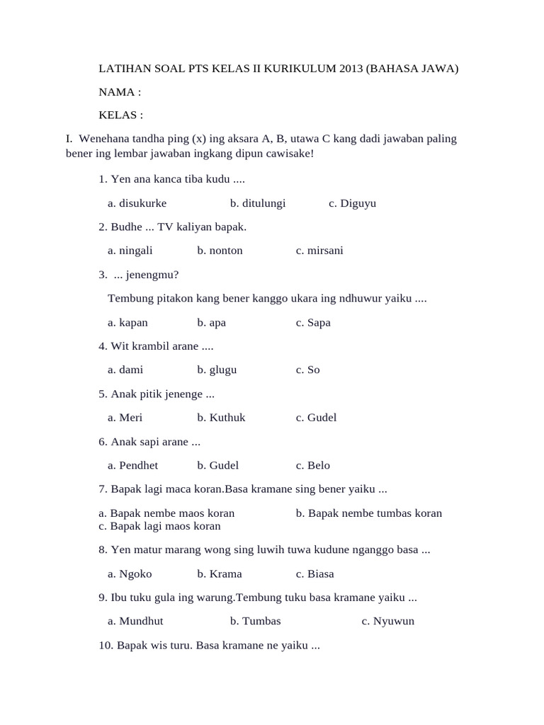 Bahasa Jawa Kelas 2 2024 | PDF