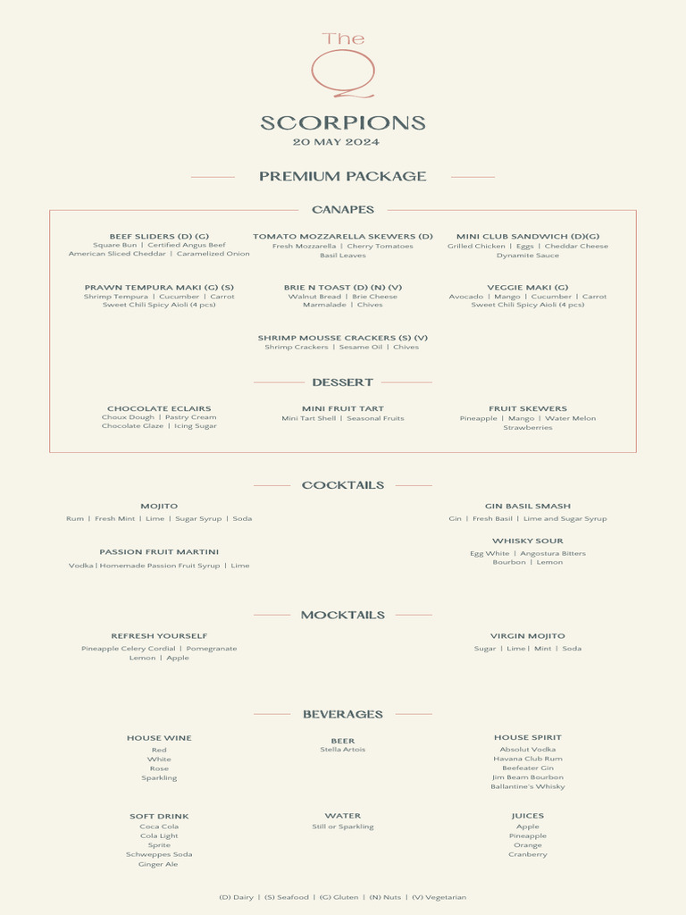 Scorpions - Premium Package Menu | PDF