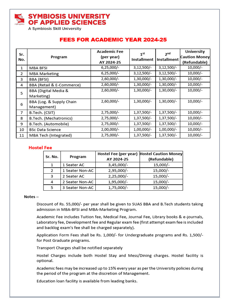 Fee Structure 2024 25 New | PDF
