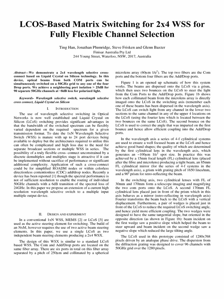 LCOS-based Matrix Switching For 24 WSS For Fully Flexible Channel ...