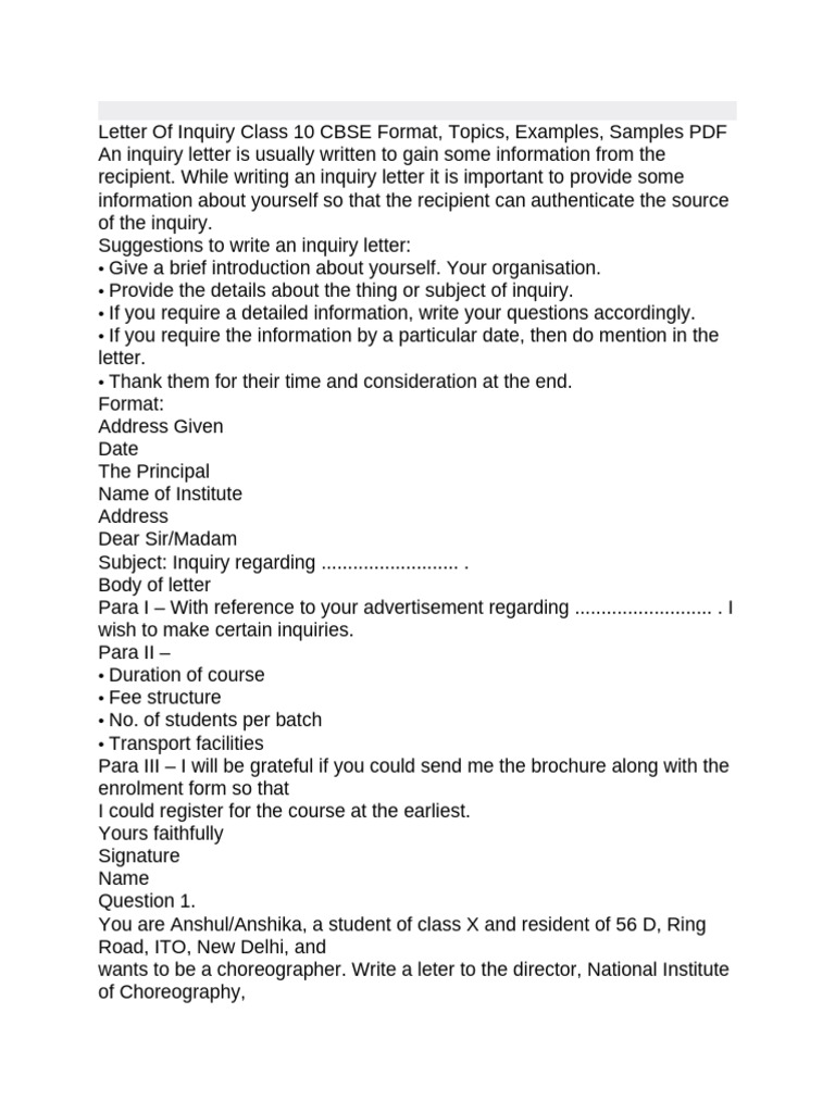 Letter of Inquiry | PDF | Career & Growth