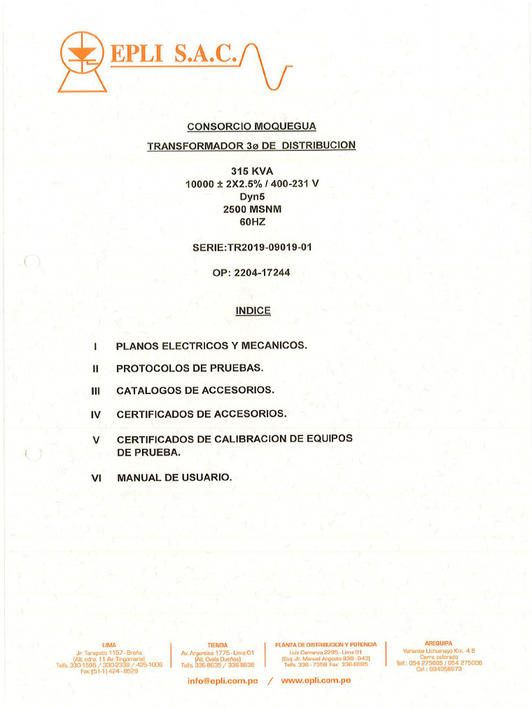 Transformador Seco 315KVA | PDF