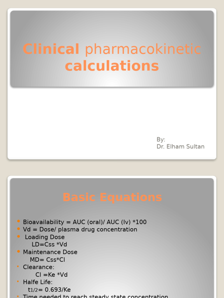 Clinical Pharmacokinetic Calculations | PDF