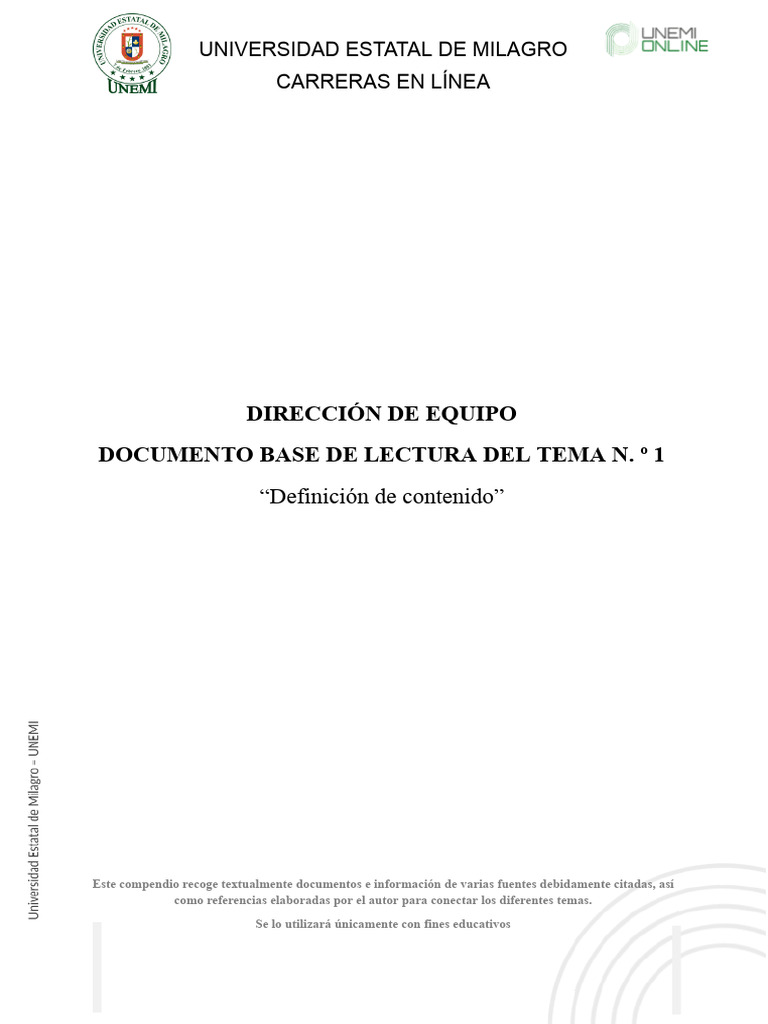 Direccion de Equipo Unidad 1 Tema 1 | PDF