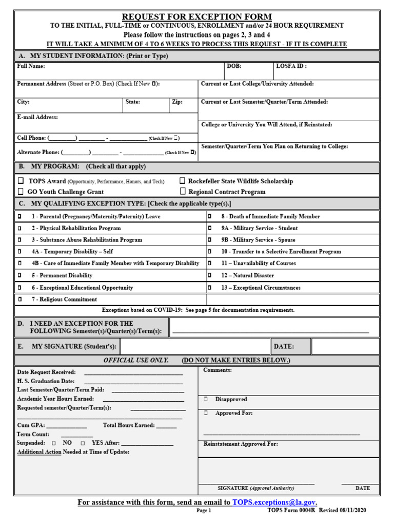 Exception Request Form | PDF
