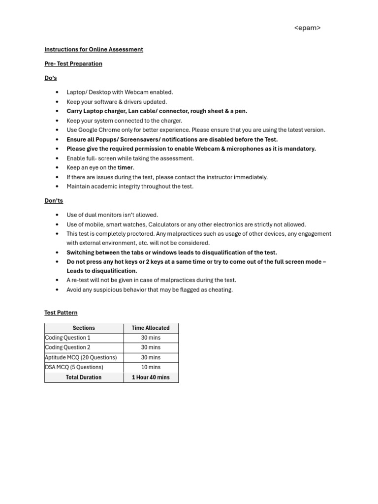 Online Assessment Instructions | PDF