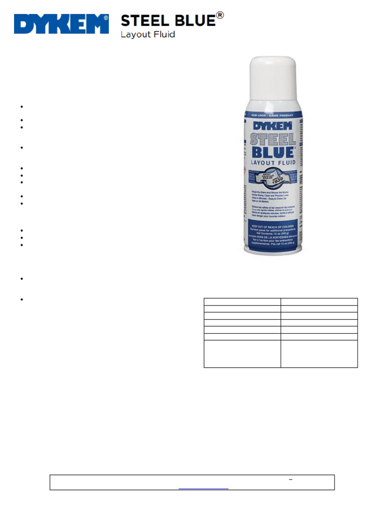 HT Dykem Steel Blue Layout Fluid | PDF