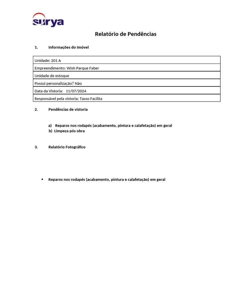 Relatorio de Pendencias 201 A | PDF