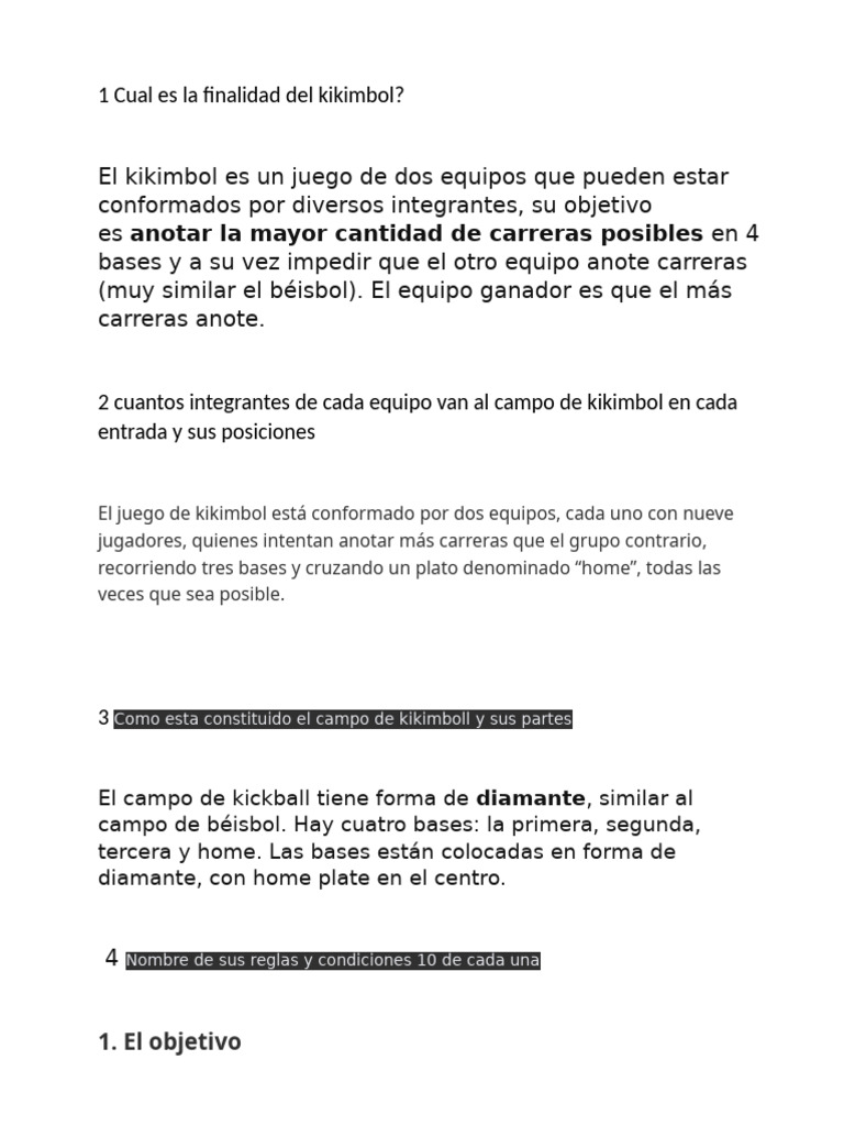 1 Cual Es La Finalidad Del Kikimbol | PDF | Deportes de equipo | Deportes