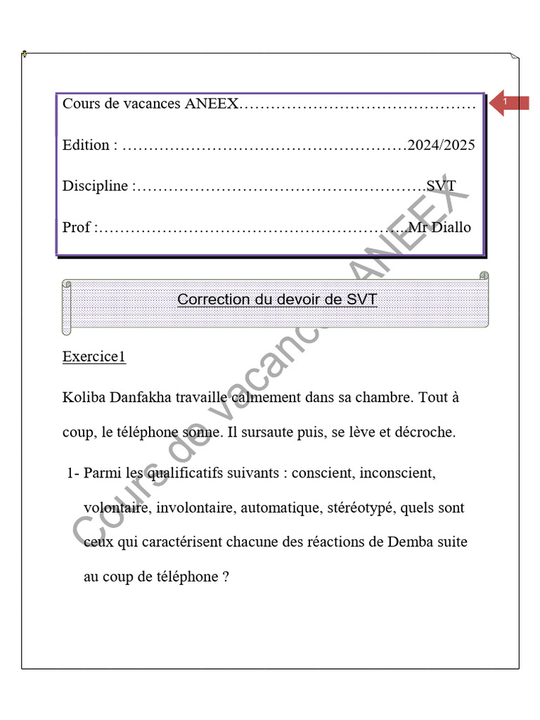 Correction Du Devoir SVT | PDF