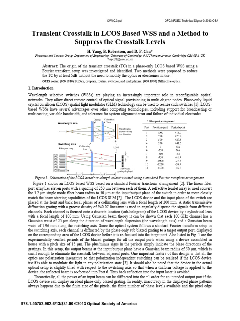 Transient Crosstalk in LCOS Based WSS and A Method To Suppress The ...