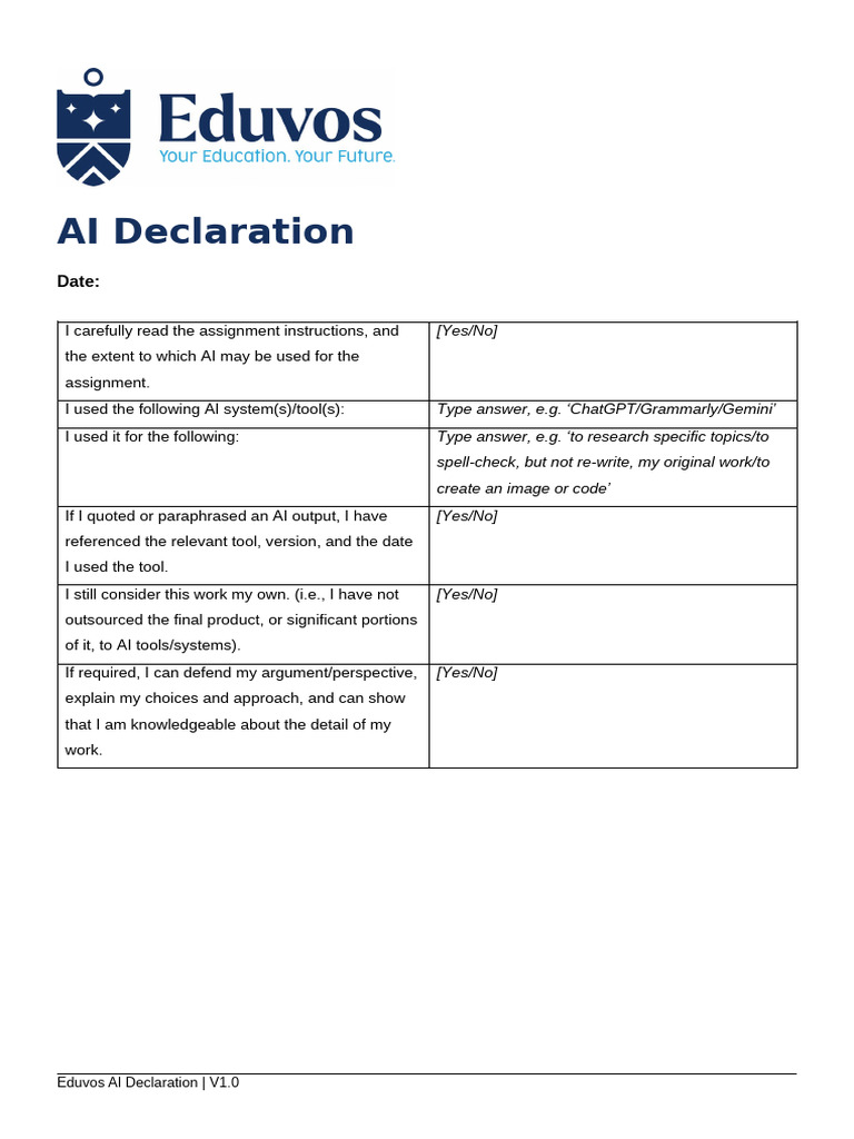 Eduvos AI Declaration | PDF