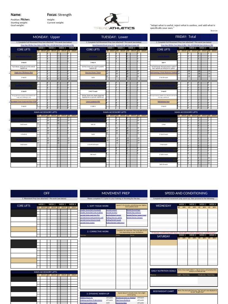 Tread Athletics Team Template 1 Month Sample | PDF | Weight Training