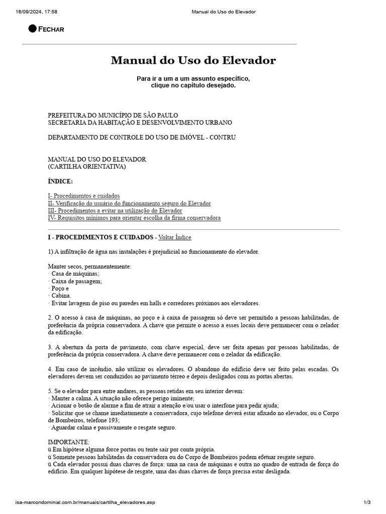 Manual Do Uso Do Elevador | PDF