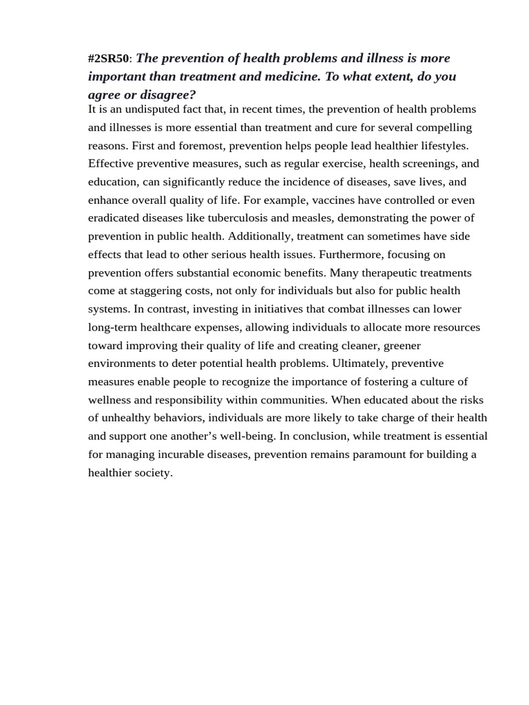 The Prevention of Health Problems and Illness Is More Important Than ...