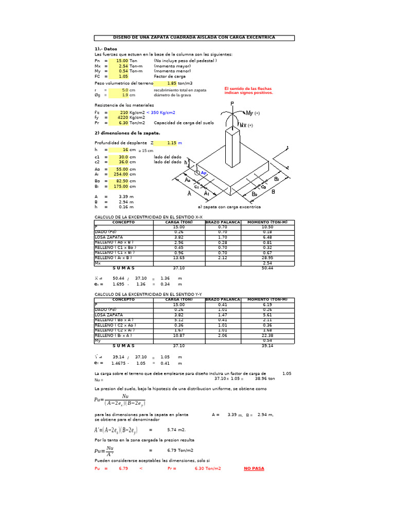 ZAPATA AISLADA EXCENTRICA Corregida (Sustituirla, Por La de | PDF